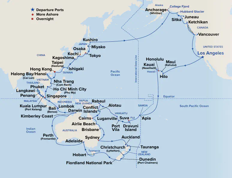 Princess' world cruise will take you to Asia and the Pacific in 2027.